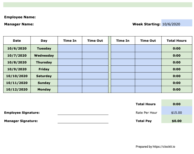Biweekly Timesheet Templates Biweekly Payroll Timesheet In Pdf 