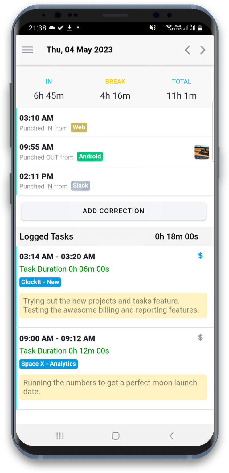 Time Clock App For Android - ClockIt
