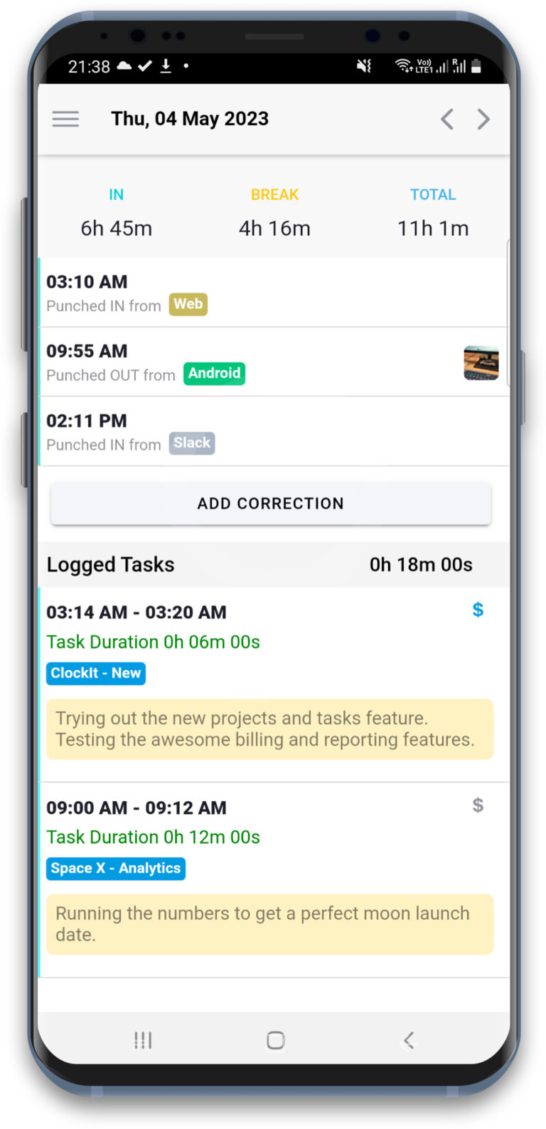 Time Clock App For Android - ClockIt