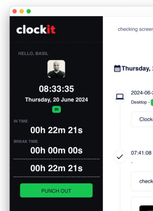 Desktop Time Clock App - ClockIt